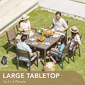 Devoko Patio Dining Set 7 Piece Outdoor Furniture with Rectangular Table and 6 Stackable Chairs Family Conversation Set for Garden Backyard Deck (Brown)