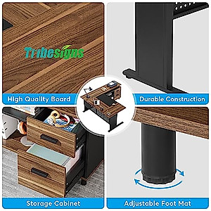 Tribesigns 63 Inch Executive Desk with File Cabinet, Large Office Desk L Shaped Computer Desk with Drawers and Storage Shelves, Business Furniture Desk Workstation for Home Office, Brown