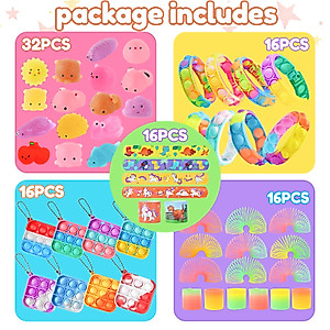 Birthday Party Favor for Kids, Pop Fidget Keychain Pack, Mini Mochi Squishy Bulk Toy, Slinky Classroom Pinata Prizes Supplies, Goodie Bag Valentines Day Easter Basket Stuffers for Boy Girl
