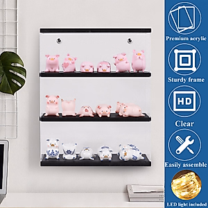 DuvinDD Acrylic Display Case Wall Mounted Funko POP Shelves, Clear Collectibles Showcase Display Cabinet with Sliding Door for Lego Figure Dustproof Storage Box Black(11.8x3.3x14.8inch)