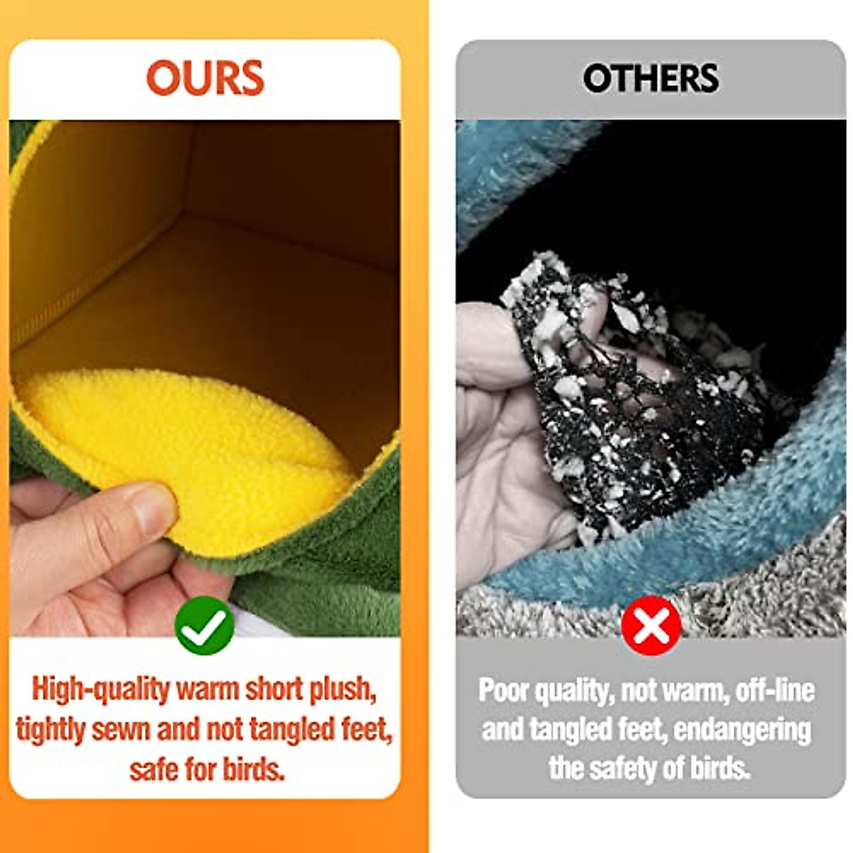 MEWTOGO Large Winter Warm Bird Nest House, Bird Bed for Cage, Novelty Plush Parrot Nest Snuggle Shed Hut, Easy to Install for Macaws Amazon Parrot African Grey Lovebirds