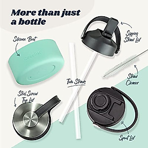 Revelist Sports Water Bottle - 32 Oz, 3 Lids (Straw Lid, Spout & Screw Top) with Boot, Vacuum Insulated Stainless Steel, Double Walled, Reusable Water Flask, Metal Canteen - Cool Mint