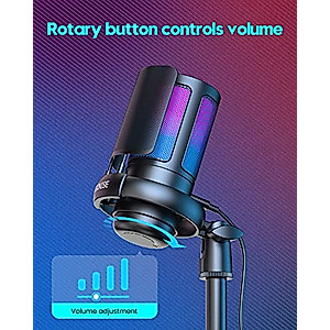 COCONISE Gaming Microphone, USB PC Mic for Podcasts Videos, Streaming, Condenser Mic with Quick Mute, Tripod Stand, Pop Filter, RGB Indicator, Shock Mount, Rotate gain button, Compatible with PS4/5/PC