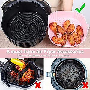 MaMix Silicone Air Fryer Liners 2 pack，8 inch Reusable Air Fryer Pot for 4 to 7 QT Air Fryer Inserts for Oven Microwave Accessories (Green+Pink)