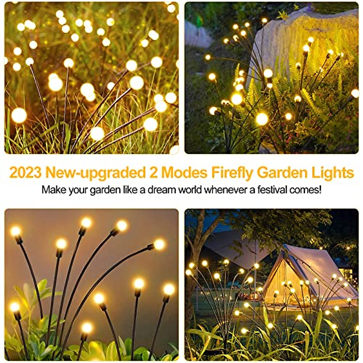 Solar Garden Lights Outdoor Waterproof, 𝐍𝐞𝐰 𝐔𝐩𝐠𝐫𝐚𝐝𝐞𝐝 10LED Firefly Lights Solar Outdoor, 2 Modes Breath & Warm White, Solar Outdoor Lights Decorative for Yard Pathway Landscape, 2 Pack