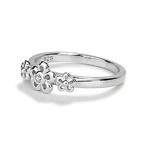 Sterling Silver Baby Ring with Daisies and April Simulated Birthstone (Size 2)