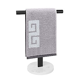 NearMoon T-Shape Hand Towel Holder-Bathroom Towel Rack-Stand with Balanced Base Towel Bar for Bathroom Kitchen Vanity Countertop, Modern Stand Towel Ring (Marble Base, Black)