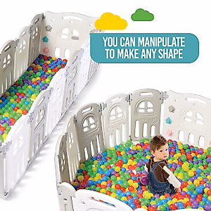 Play22 Foldable Baby Playpen 14 Panel - Kids Safety Activity Play Center - Safety Play Yard Play Pens for Babies - Safety Gates for Indoor and Outdoor Play - Adjustable Shape