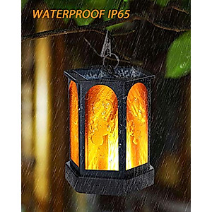Solar Lights, Outdoor Garden Hanging Lantern, Outdoor Flickering Flame, Solar Lantern Outdoor Hanging Lanterns Decorative, Outdoor Lighting Solar Powered Waterproof LED Flame Lights for Patio Garden
