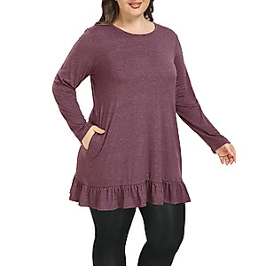 Long Plus Size Tunic Tops for Women Ruffle Hem Shirts for leggings (Red, 4X)