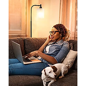 Industrial LED Floor Lamp with Hanging Frosted Glass Shade, Modern Standing Lamp with Smart Bulb, Remote Control, Dimmable, Tall Pole Lamp for Bedroom Living Room Office Farmhouse, Matte Black