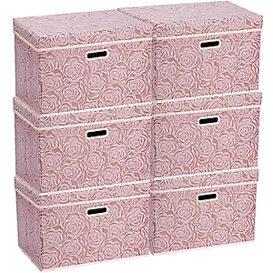 Thyle 6 Pcs Large Collapsible Storage Bins with Lids 17.7 x 11.8 x 11.8 In Fabric Storage Containers Baskets Cube Pink Foldable Decorative Organizer Box for Home Bedroom Closet Clothes Office