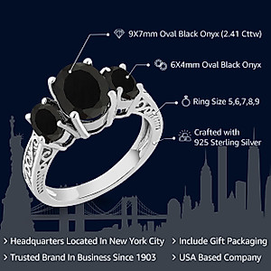 Gem Stone King 925 Sterling Silver Gemstone Birthstone 3-Stone Ring | Oval 9X7MM and 6X4MM | Three Stone Wedding Engagement Anniversary Promise Ring For Women