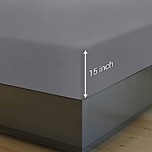 Utopia Bedding Fitted Sheet Queen Grey with Mattress Pad Quilted Fitted White (Pack of 2)