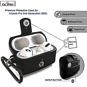 OCING 6 in One Airpods Pro 2 Case with Secure Lock, Full Body Protective Case Compatible with Airpod Pro 2nd / 1st Generation（2022/2019）, Supports Wireless Charging (Black)