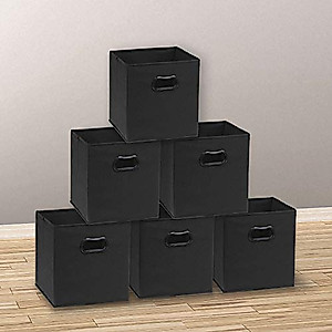 6 Pack - SimpleHouseware Foldable Cube Storage Bin with Handle, Black