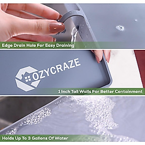 Cozycraze Under Sink Mat 𝟮𝟮𝘅𝟯𝟰 Inches, Durable Slip Resistant Silicone Under the Sink Mat with Drain Hole on Edge for Bathroom and Kitchen Cabinets, Under Sink Mats for Kitchen Waterproof (Grey)