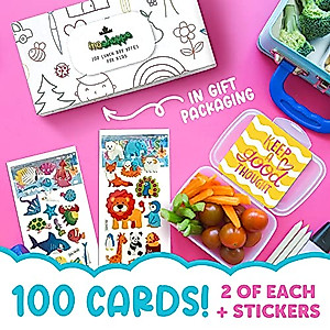 100 (50 Designs) Lunch Box Notes for Kids, Writable Children School Lunch Box Notes for Girls & Boys , Lunch Notes for Kids , Lunch Box Notes for Kids with 2 Complimentary Sticker Sheets