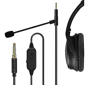 Geekria Boom Mic Headphones Cable Compatible with Bose QCSE 700 QC45, 2.5mm Jack Nylon Braided Replacement Cord with Boom Microphone and Volume/Mute Control for Gaming & Meeting (6 ft)