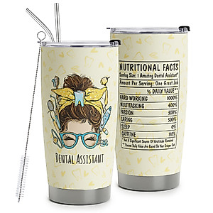 HOMISBES Dental Assistant Gifts for Women - Stainless Steel Nutrition Facts Tumbler Cup for Dental Assistant - Dental Assistant Appreciation Travel Mug 20oz