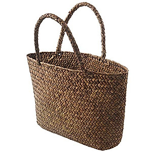 acrosser Casual Straw Bag Natural Wicker Tote Bags Women Braided Handbag For Garden Handmade Woven Rattan Bags Brown