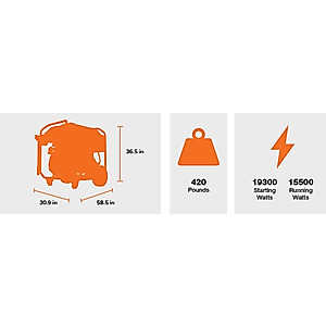 Generac 7705 GP15500EFI 15,500-Watt Gas-Powered Electric-Start Portable Generator with Cosense & EFI Engine, Transfer Switch Compatible