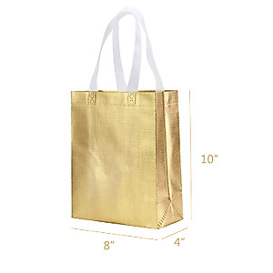 GANKEIC 8" X 4" X 10" Reusable Gift Bags With Handles for Birthday Christmas Party Favor Gift Bag Pack of 12 (3 Colors Mix)