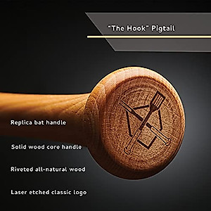 Baseball BBQ | 'The Hook' Grill Pigtail | BBQ Grilling Accessories & Utensils for Baseball Fans | Patented Wooden Bat Handle & Quality Stainless Steel for Dad | Add to Set