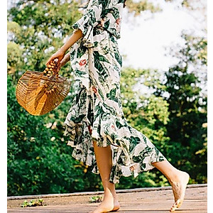 Womens Top Handle Bamboo Tote Bags Clutch Bag Beach Bag Large Size Purses Woven Tote Bamboo Bag