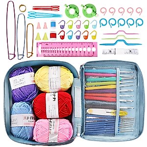 67 Pcs Crochet Hook Set with Case Globalstore Crochet Kit with Yarn, Ergonomic Crochet Kits Include 5 Roll Yarn, Knitting Needles and Other Supplies, Full Crochet Starter Kit for Beginners Adults