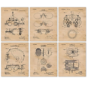 Vintage Optometry Patent Prints, 6 (8x10) Unframed Photos, Wall Art Decor Gifts for Home Office Vision Garage Shop Man Cave Smart Studio School College Student Teacher Eye Glasses Safety Doctor Fans