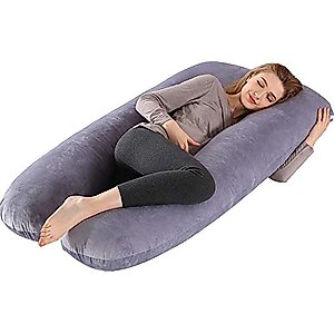 ELNIDO QUEEN Pregnancy Body Pillows with Velvet Cover,U Shaped Full Long Maternity Pillow, Support for Back/Neck/Leg and Belly 55 inches Grey