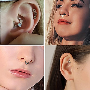 TOSGMY 12 PCS Septum Jewelry Daith Earrings Surgical Steel Septum Clicker Ring Helix Cartilage Tragus Piercing Jewelry Silver Rose Gold Black Nose Rings Hoops Hinged Hoop Earrings 8MM 10MM