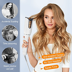 Automatic Hair Curler with 5 Temperature & 13 Curls &10 Timer Settings, 12 Second Fast Heating, Auto Hair Curling Iron Wand with LCD Display & 1" Large Rotating Barrel, Dual Voltage for Travel