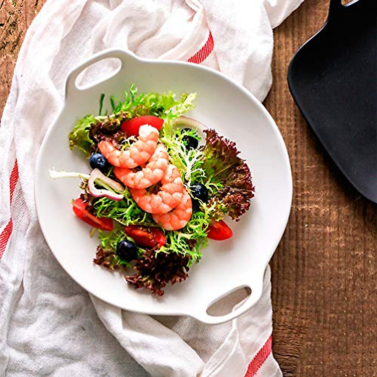 UPKOCH Porcelain Serving Tray Ceramic Dinner Plates 8 Inches with Double Handle Serving Platter Fruit Dessert Plate Cake Dish for Home Kitchen (White)