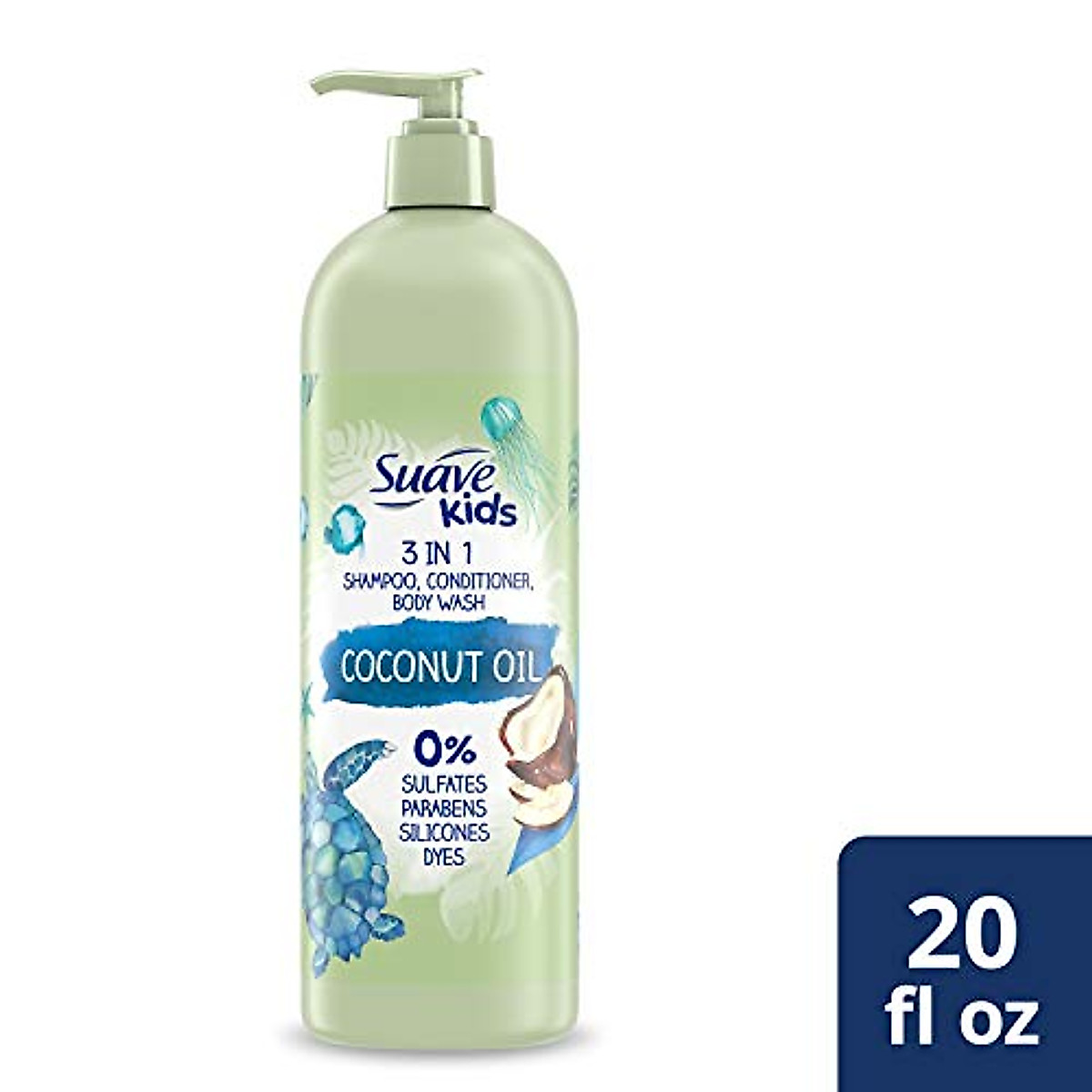 Suave Kids 3 in 1 Shampoo, Conditioner, Body Wash With Coconut Oil for Moisture Soap That's Tear-Free 20 oz