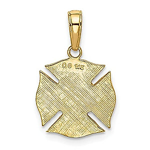 IceCarats 14K Yellow Gold Fire Department FD Fireman Necklace Firefighter Pendant Rescue Charm 20mm x 13mm Only