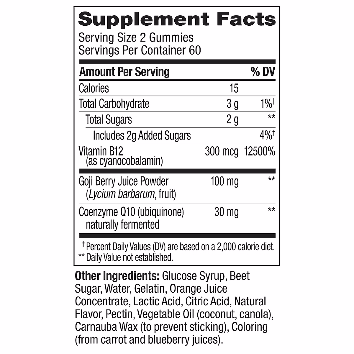 OLLY Daily Energy Gummy, Caffeine Free, Vitamin B12, CoQ10, Goji Berry, Adult Chewable Supplement, Tropical Flavor - 120 Count Pouch