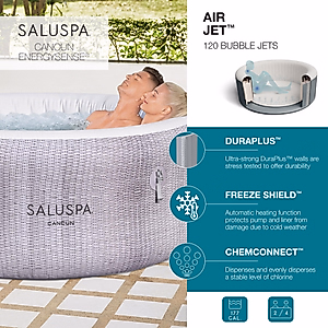 Bestway SaluSpa Cancun 71" x 26" Inflatable Hot Tub Round Portable Outdoor Spa with 120 AirJets and EnergySense Energy Saving Cover, Grey