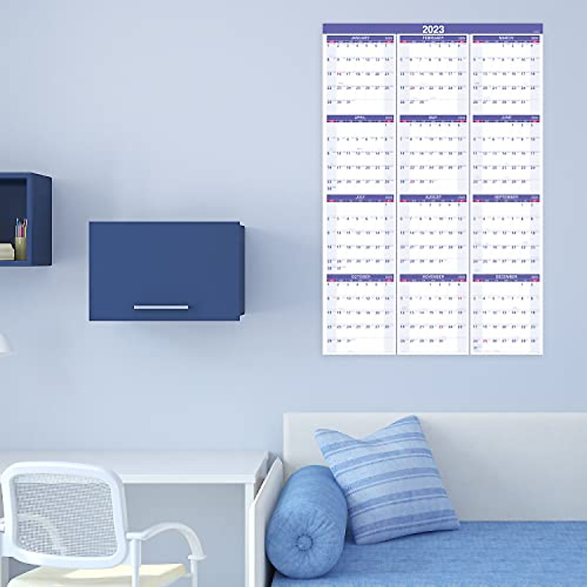 2023 Yearly Wall Calendar - Yearly Wall Calendar2023, 2023 Wall Calendar with Julian Date, From Jan.2023 to Dec.2023, Thick Paper, Vertical, 34.8" x 22.8" (Open) - Purple