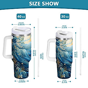 ARGTILDN 40 oz Tumbler Sea Sailboat Underwater World Insulated Travel Mug with Handle and Straw Lid Stainless Steel Vacuum Coffee Cup Tea Beverage Container Water Bottles for Car Sports office