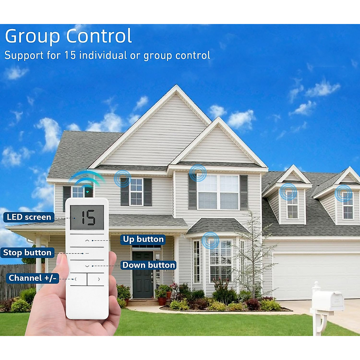 HUIYEETEX 15 Channel Blind Controller - DC2702 Wireless Control for Motorized Roller Shades, RF 433.92 Wall Control Emitter