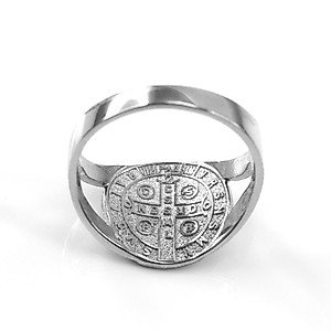 Religious Jewelry by LABLINGZ 925 Sterling Silver Saint Benedict Medallion Ring (Size 8)