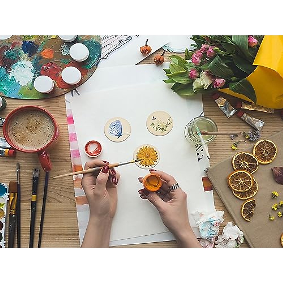 100 Pieces 2 Inch Unfinished Wooden Circles Blank Round Wood Slices for Painting Writing Carving Letter Scrabble DIY