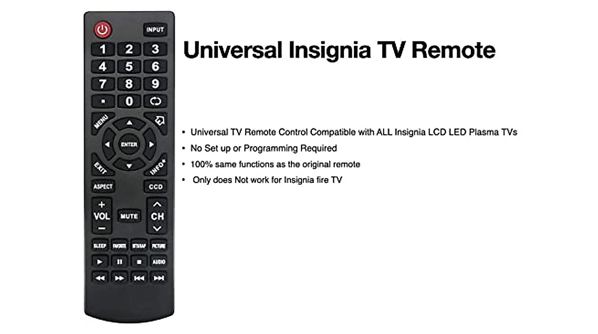 Universal Replacement Remote for Insignia TVs - No Setup
