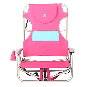 Ostrich Ladies Comfort & On-Your-Back Lightweight Beach Reclining Lawn Chair with Backpack Straps, Outdoor Furniture for Pool, Camping, or Patio, Pink