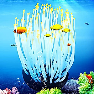 Artificial Sea Anemone Coral Vivid Plant for Aquarium Underwater Ornament Decor Fish Tank Garden Night Light(Blue)