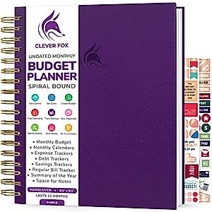 Clever Fox Budget Planner – Coiled Budget Book with Colorful Pages, Monthly Financial Planner, Budgeting Organizer & Expense Tracker Notebook, Finance Journal, 8.5x9.5″ Hardcover – Purple