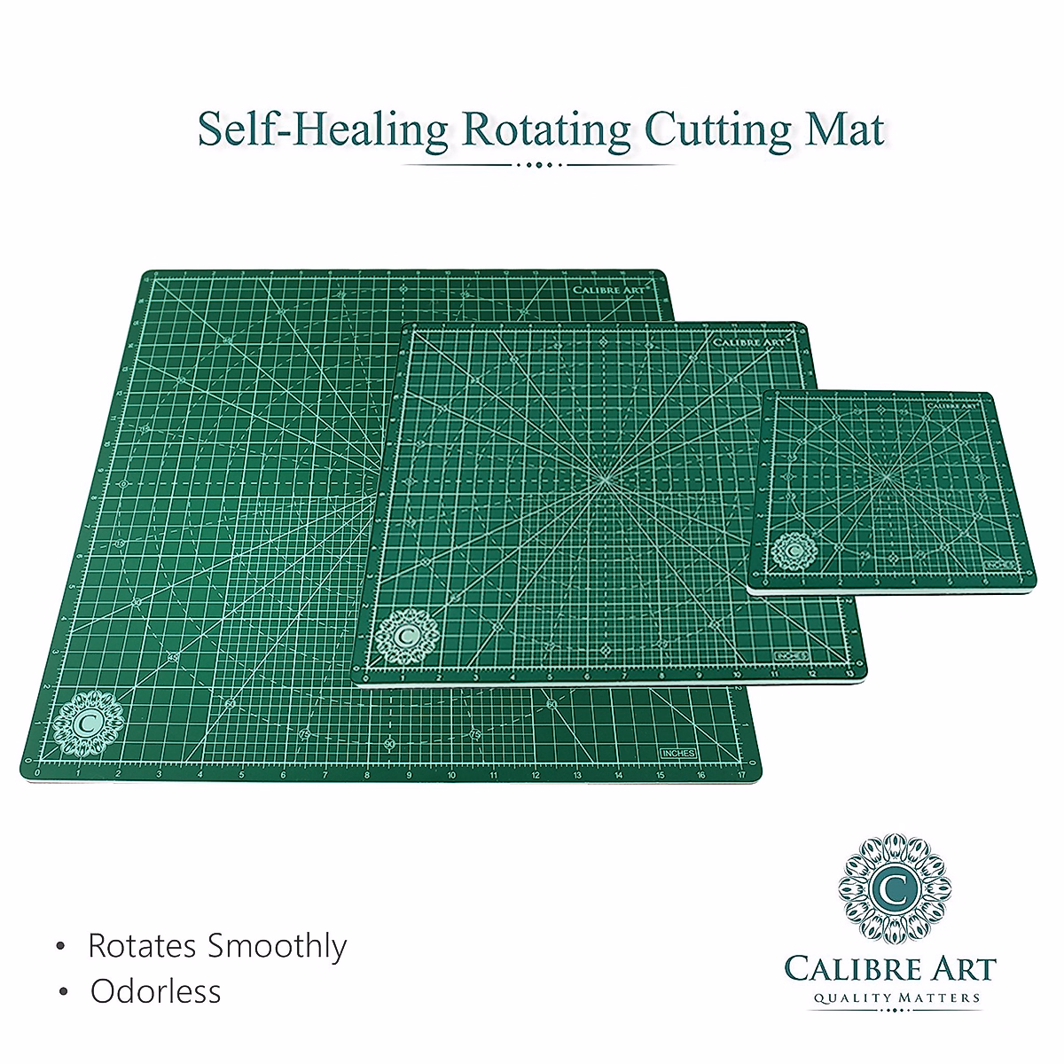 Calibre Art Rotating Self Healing Cutting Mat 14x14 (13" Grid), Perfect for Quilting & Art Projects