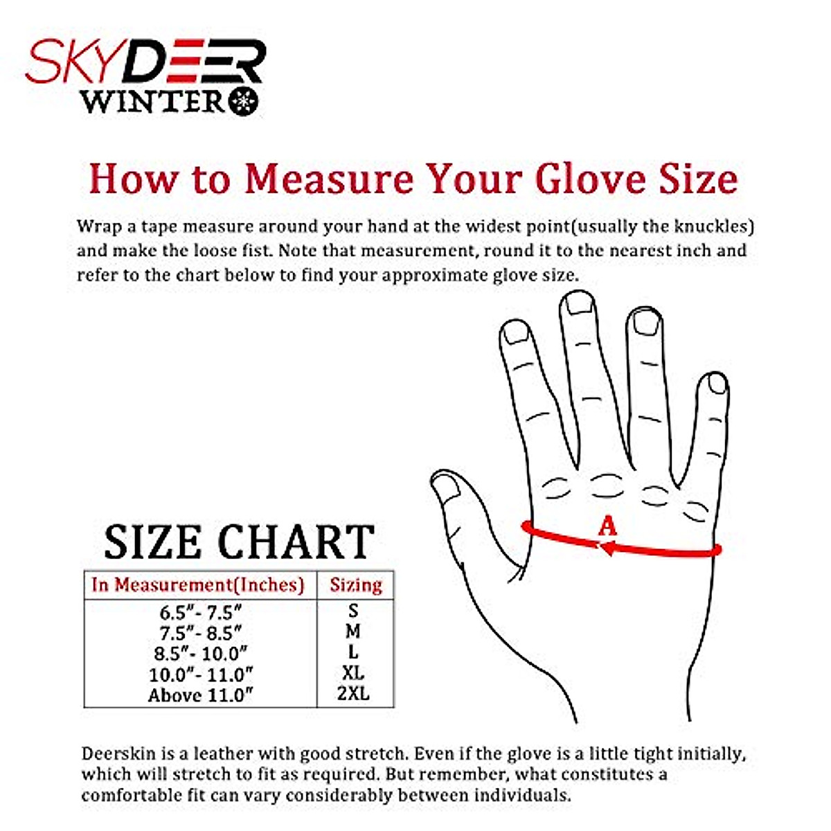 SKYDEER Waterproof Cold Weather Work Gloves with Premium Genuine Deerskin Leather and 150G 3M Thinsulate Insulation (SD8659T/M)